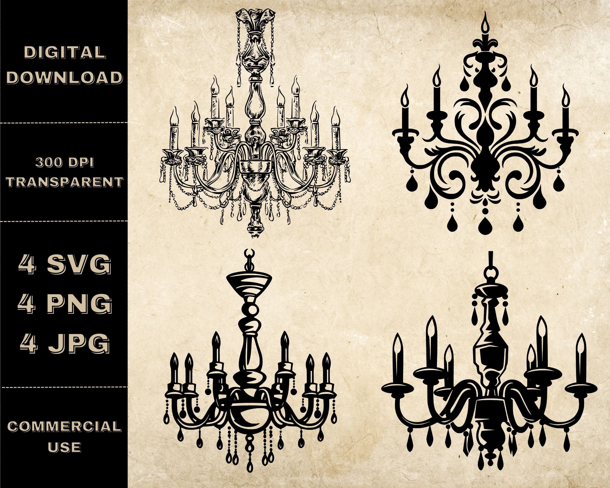 Chandelier SVG Bundle PNG Chandelier Clipart Hand Drawn - Etsy