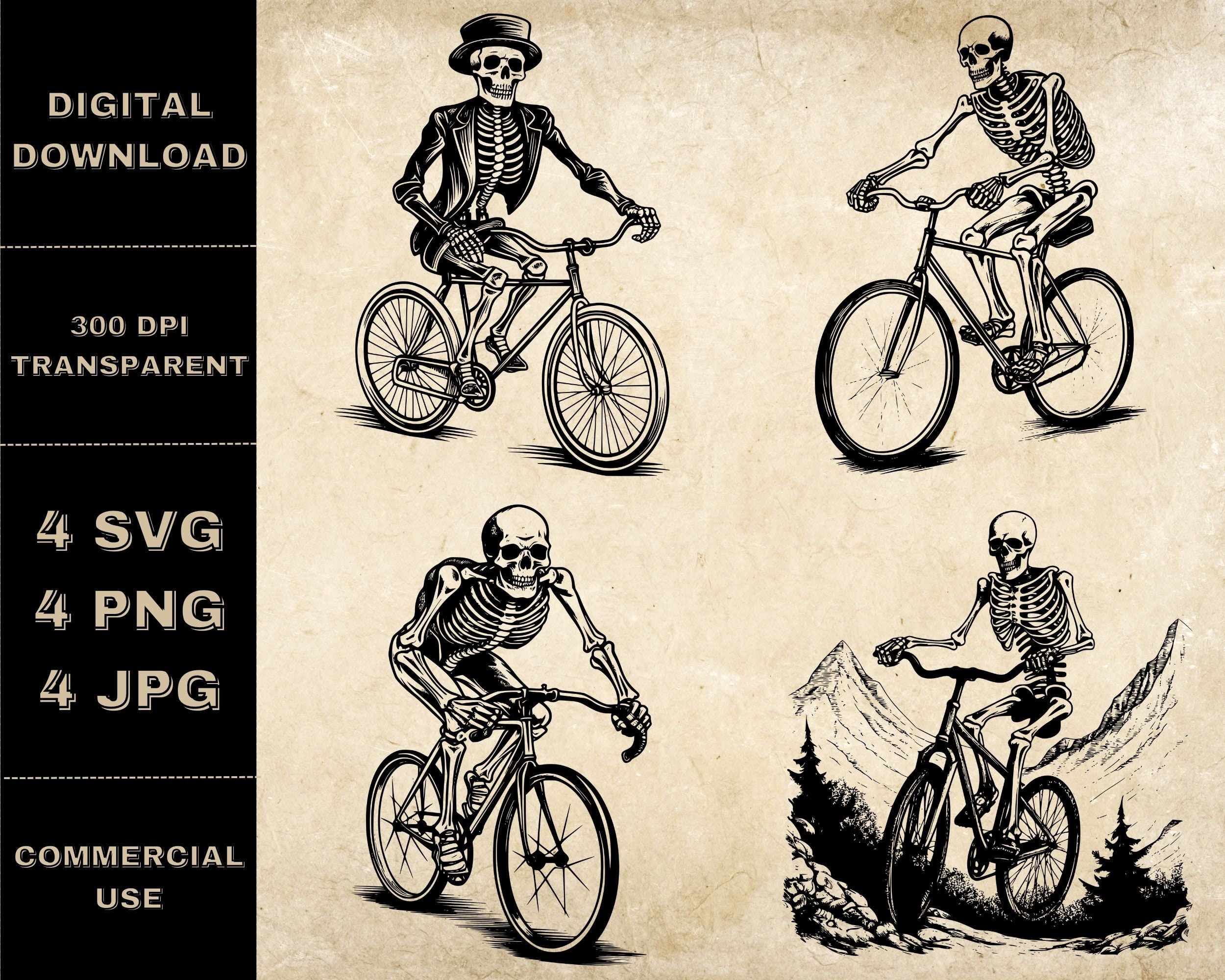 Skeleton Cycling SVG Bundle PNG Funny Biking Clipart Hand - Etsy UK