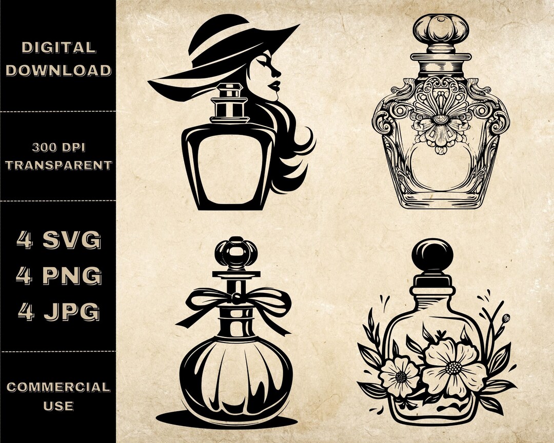 Perfume Bottle SVG Bundle, PNG, Perfume Clipart, Hand Drawn Women ...