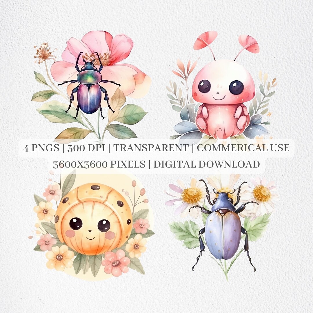 Cute Beetle Clipart, Watercolor Insects PNG Files, Bugs Clip Art ...
