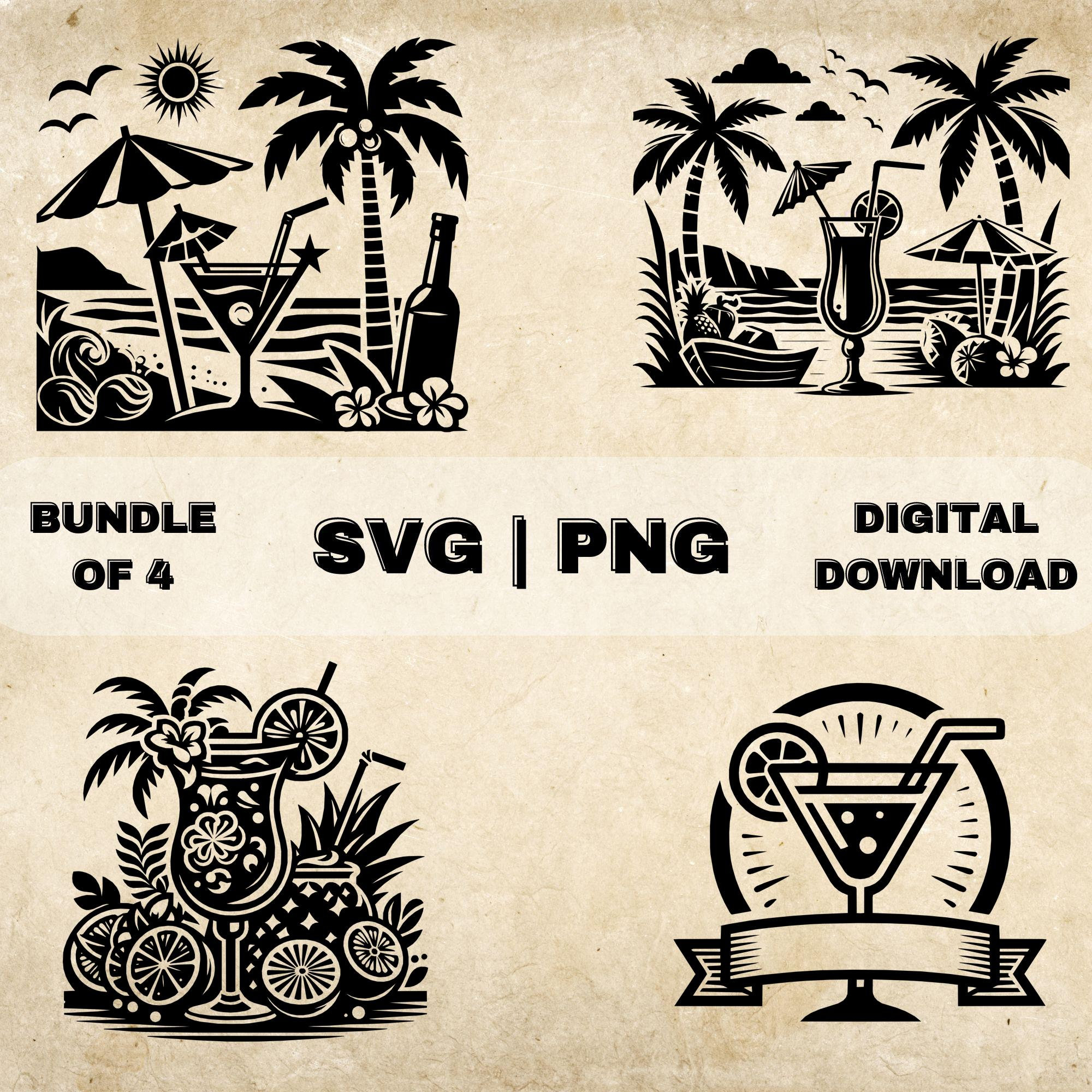 Tropical Cocktail SVG Bundle, Cocktail Clipart, Hand Drawn Cocktail ...