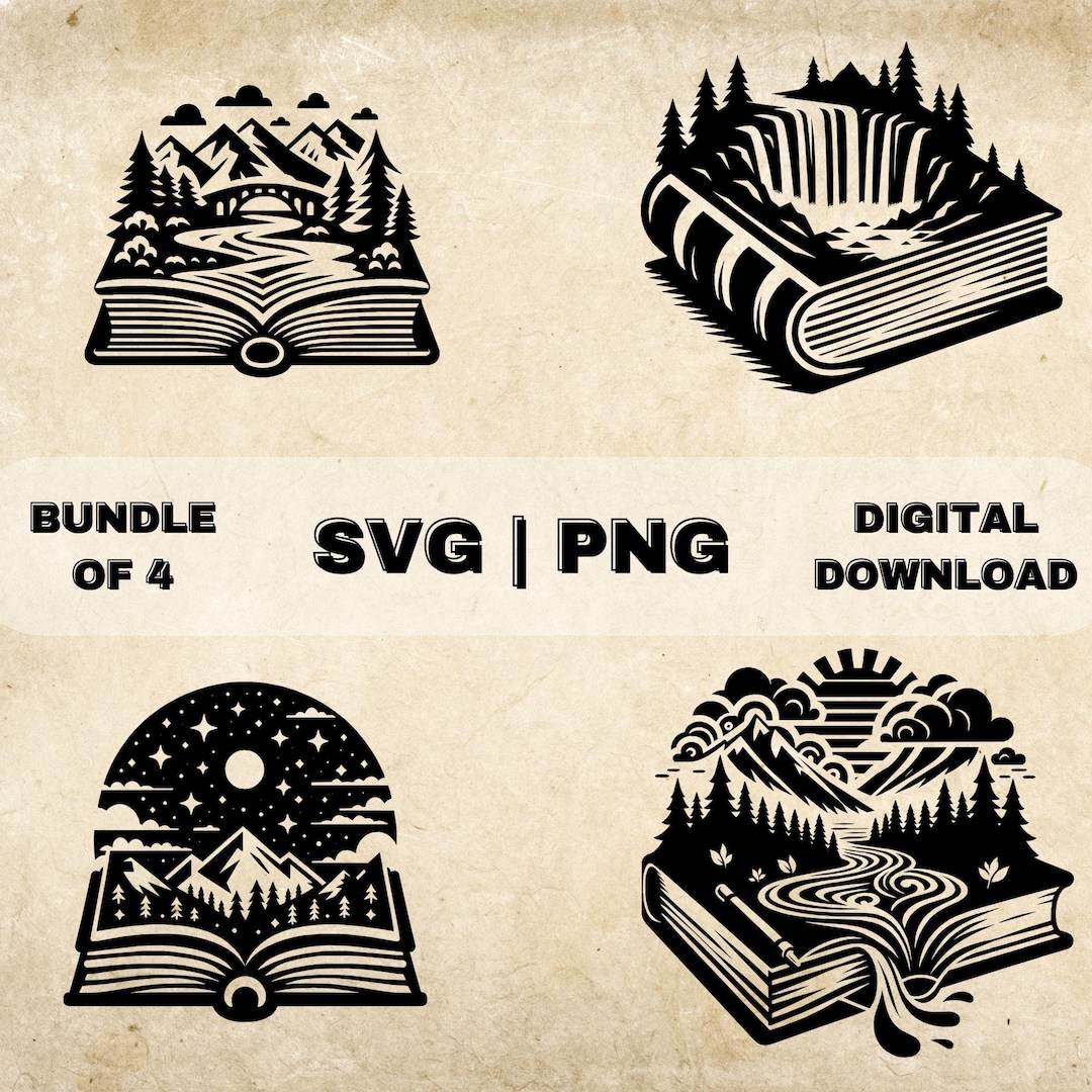 Book SVG Bundle, Magical Books Clipart, Hand Drawn Fantasy Theme Vector ...