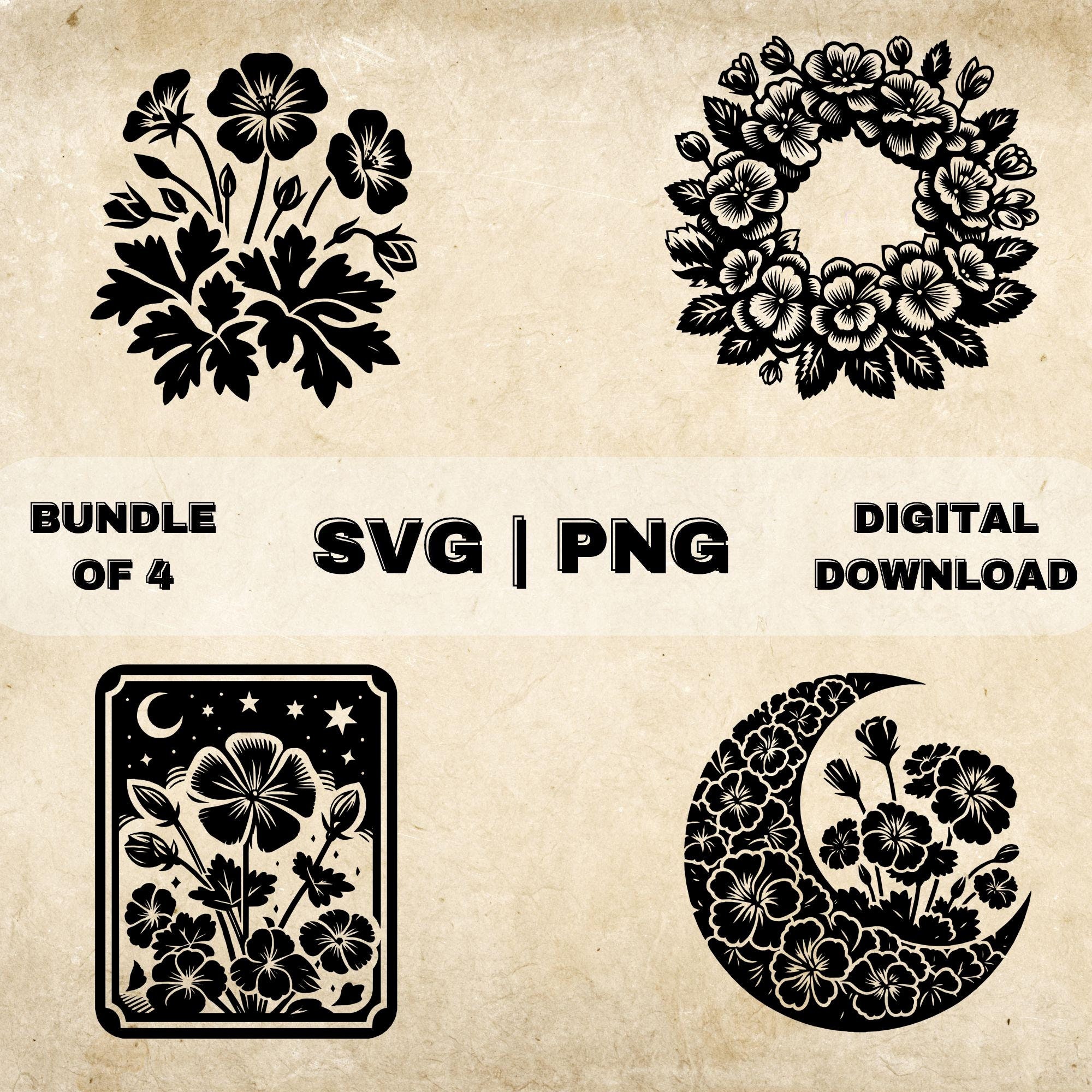 Geranium SVG Bundle, Geraniums Flowers Clipart, Hand Drawn Floral Theme ...