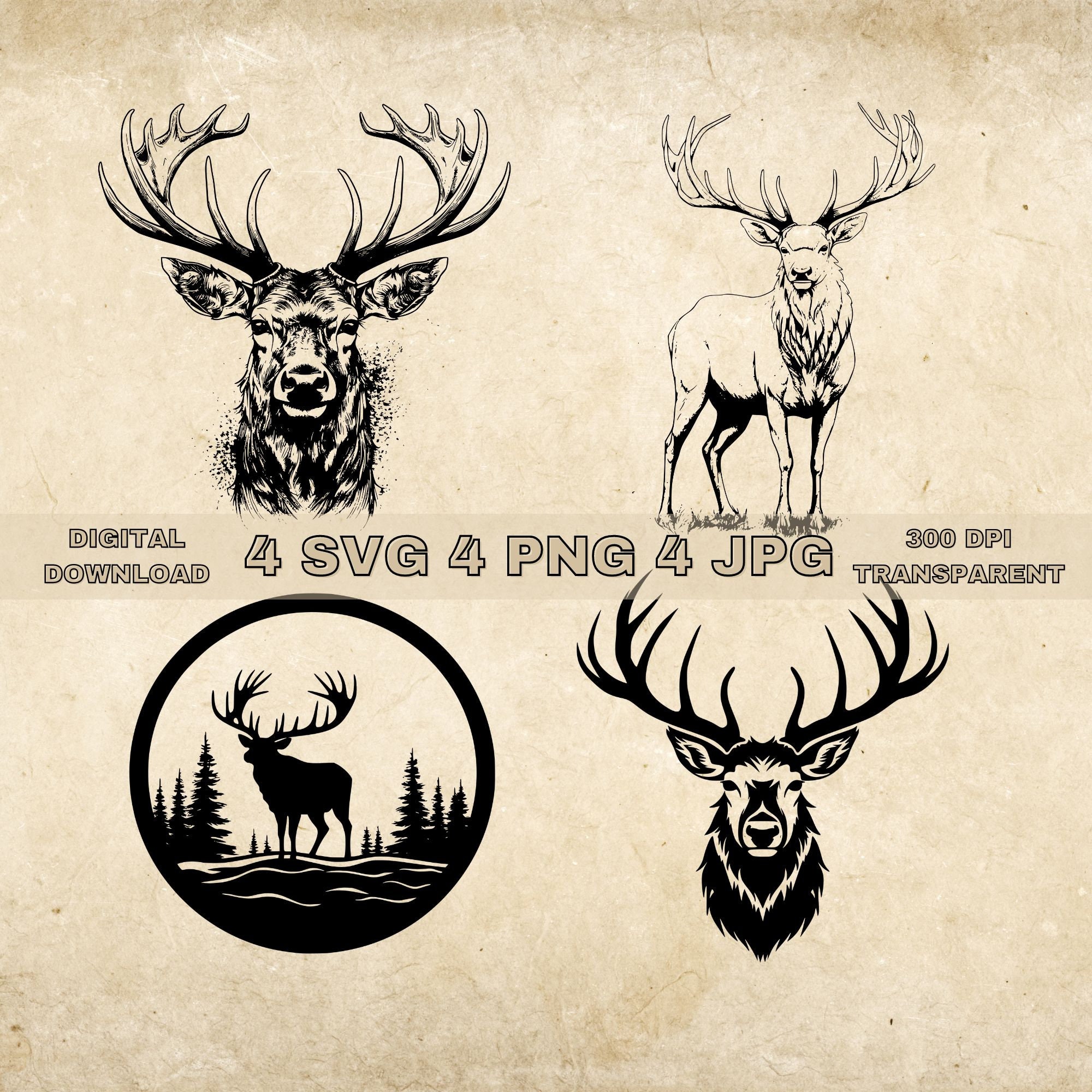 Elk SVG Bundle, PNG, Elk Clipart, Hand Drawn Elks Vector Illustration ...
