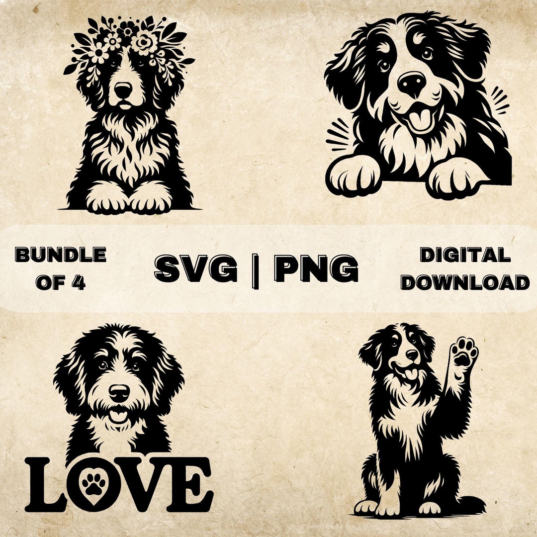 Bernedoodle SVG Bundle, Bernedoodle Clipart, Hand Drawn Dog Theme ...