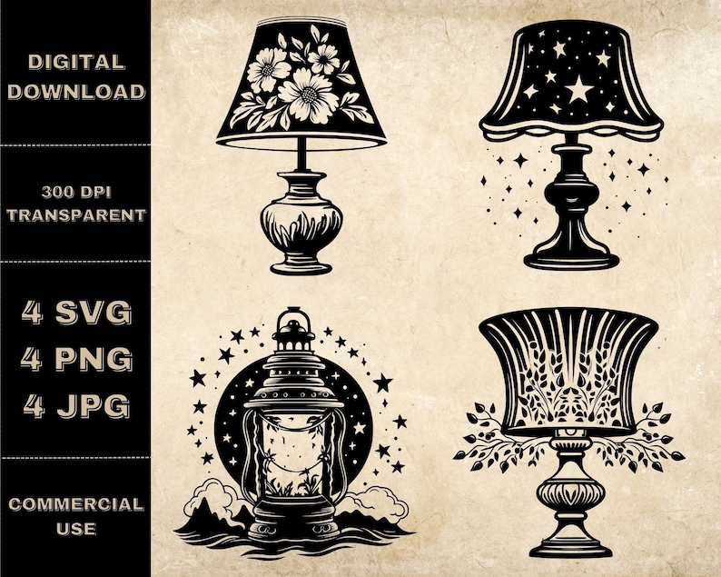 Lamp SVG Bundle PNG Lantern Clipart Hand Drawn Lamps Vector - Etsy
