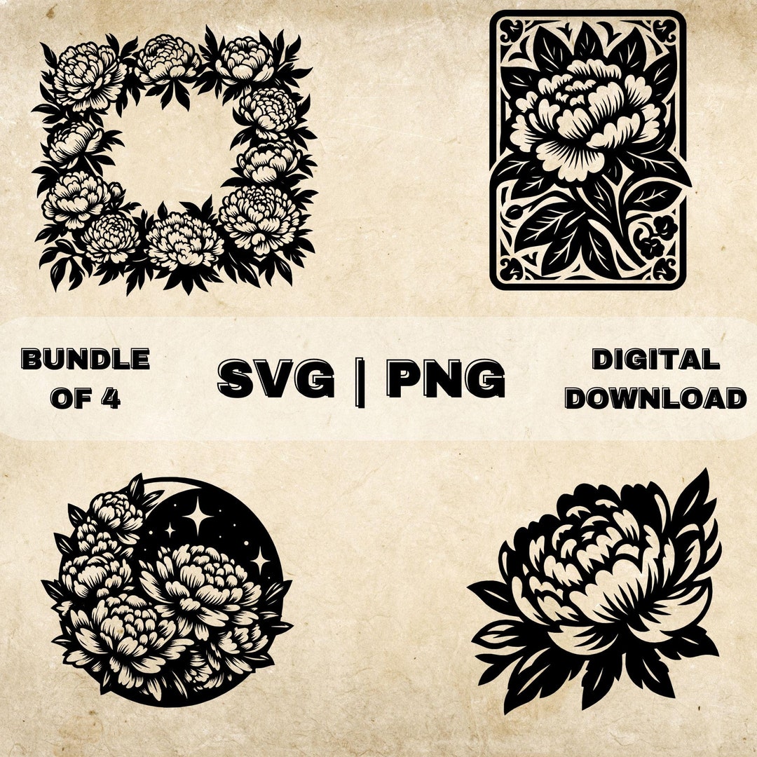 Peony SVG Bundle, Peonies Flowers Clipart, Hand Drawn Floral Theme ...