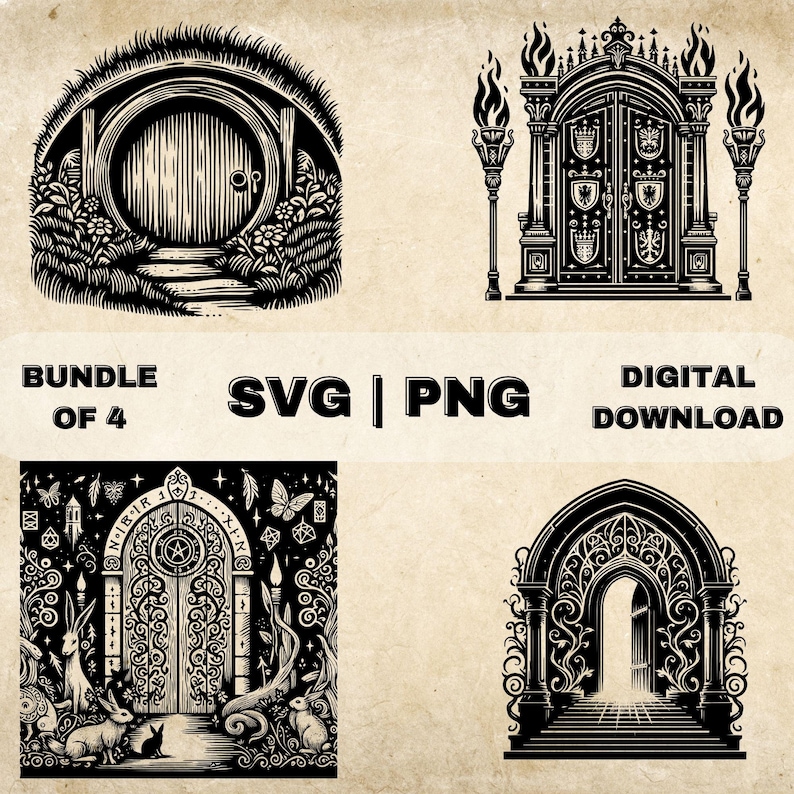 Entrance SVG Bundle, PNG, Door Clipart, Hand Drawn Fantasy Themed ...