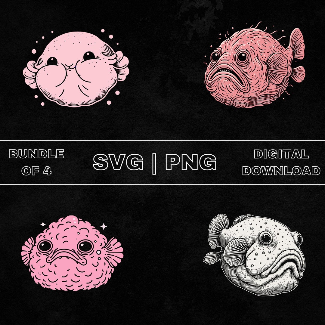 Blobfish SVG Bundle, Pink Fish Clipart, Hand Drawn Fish Lover Theme ...