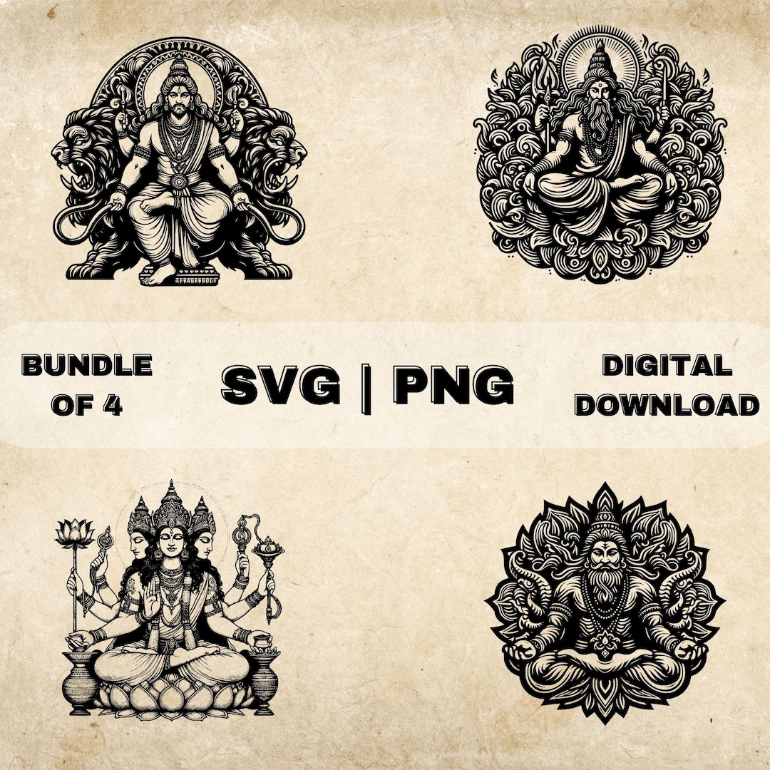 Brahma SVG Bundle, Hindu God Clipart, Hand Drawn Indian Theme Vector ...