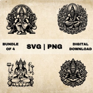 Brahma SVG Bundle, Hindu God Clipart, Hand Drawn Indian Theme Vector ...