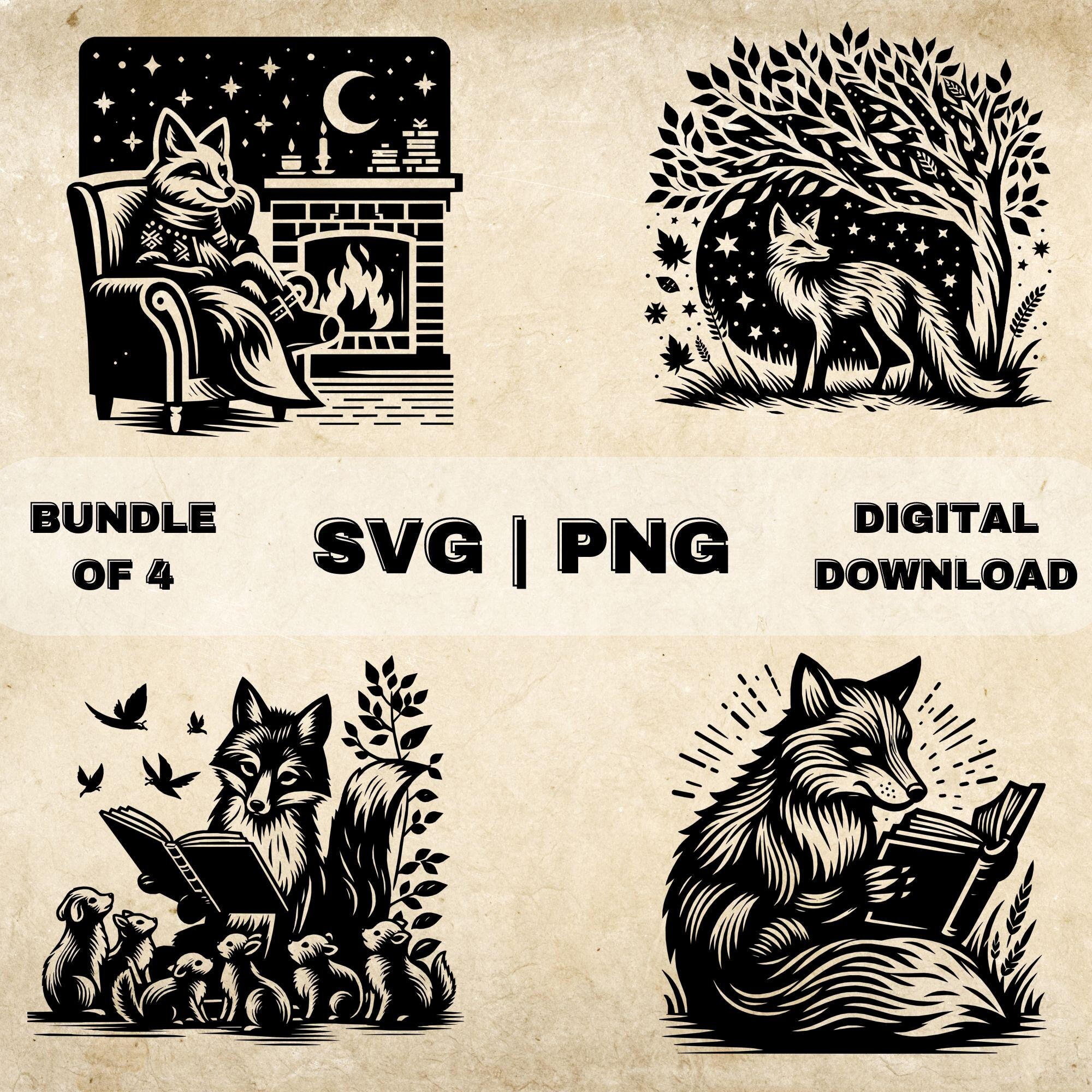 Fox Reading SVG Bundle, PNG, Cute Fox Clipart, Hand Drawn Foxes Vector ...