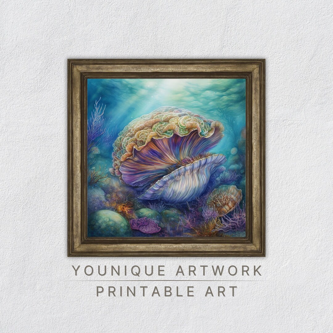 Clam Painting Print, Nautical Printable Wall Art, Beach House Nursery ...