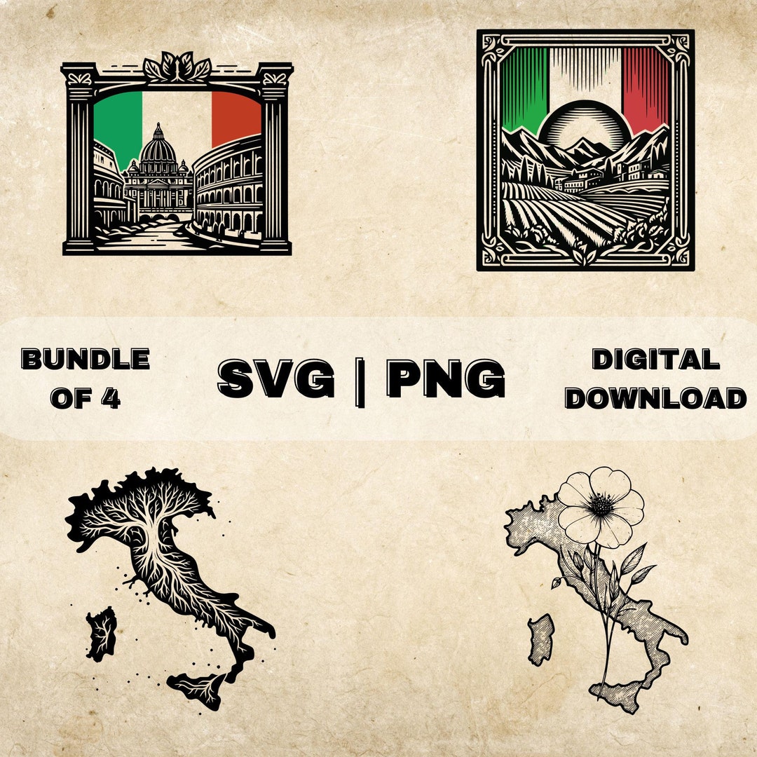 Italy SVG Bundle, Italian Flag Clipart, Italia Rome, Roots, Flower ...