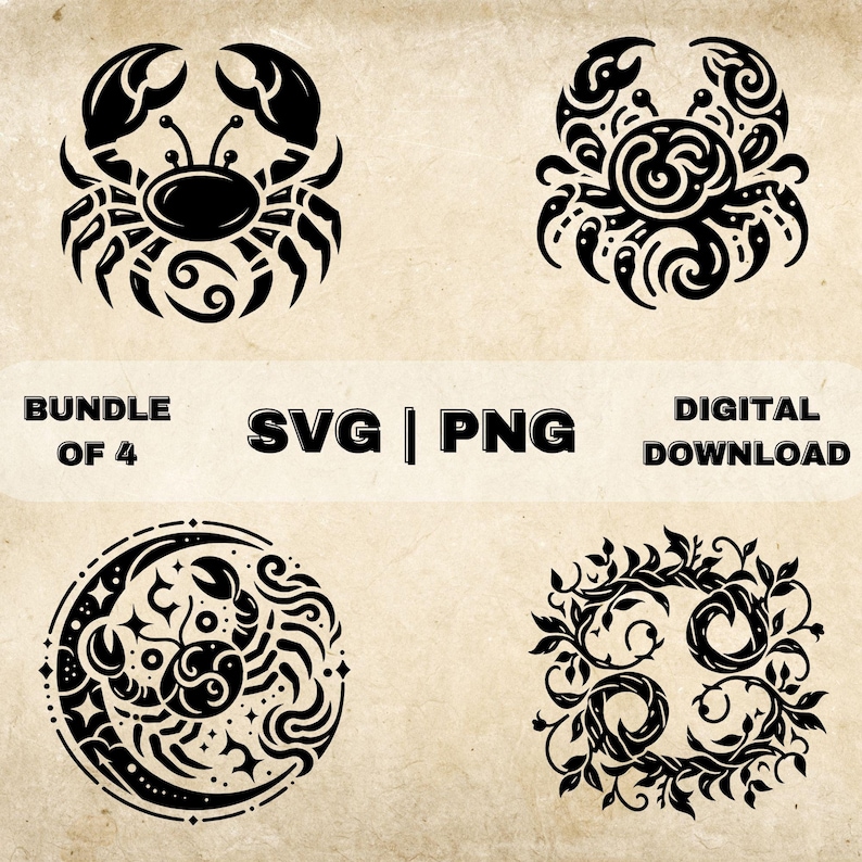 Cancer SVG Bundle, Zodiac Sign Clipart, Hand Drawn Astrology Themed ...