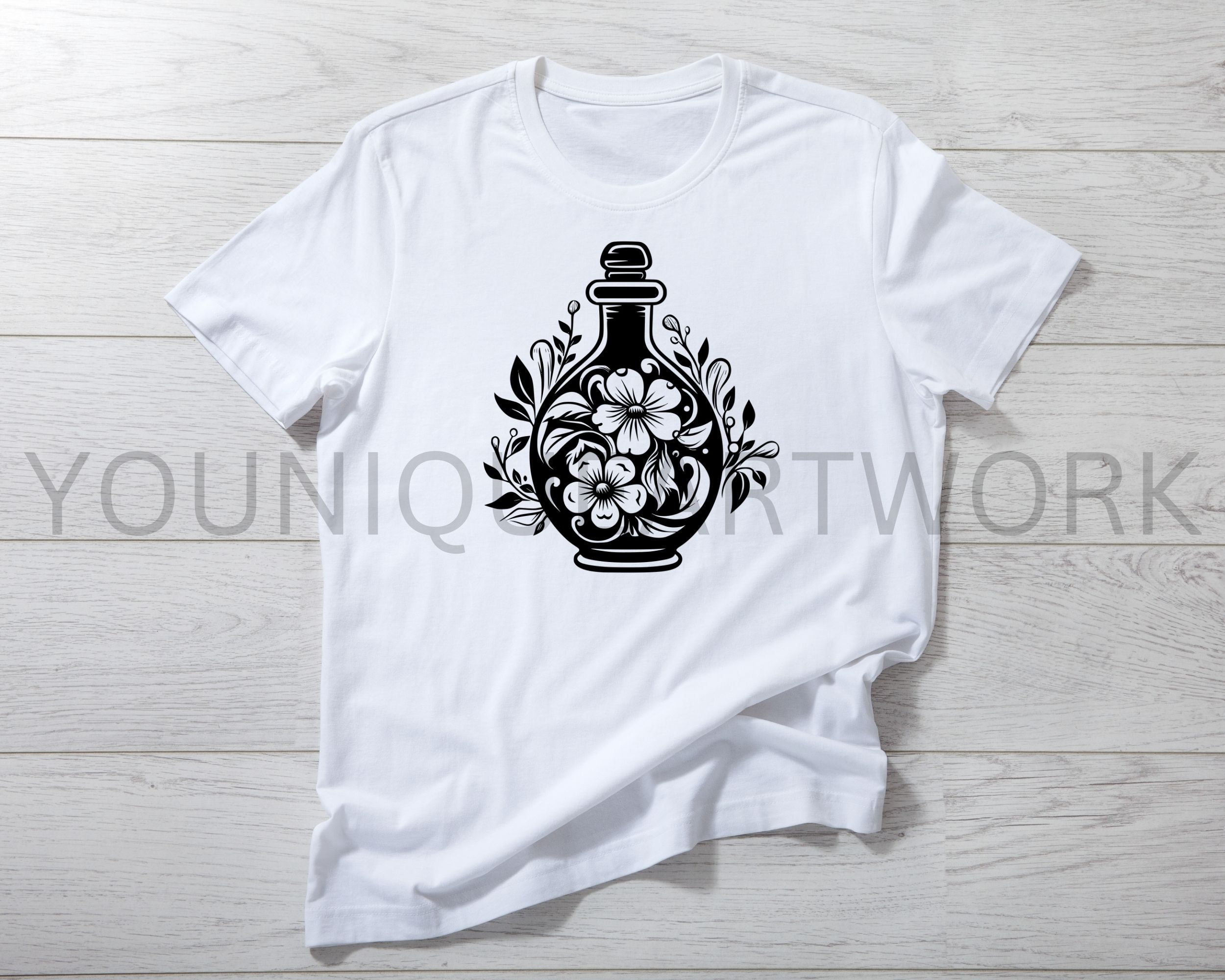 Floral Potion Bottle SVG Bundle, PNG, Potion Flower Clipart, Hand Drawn ...
