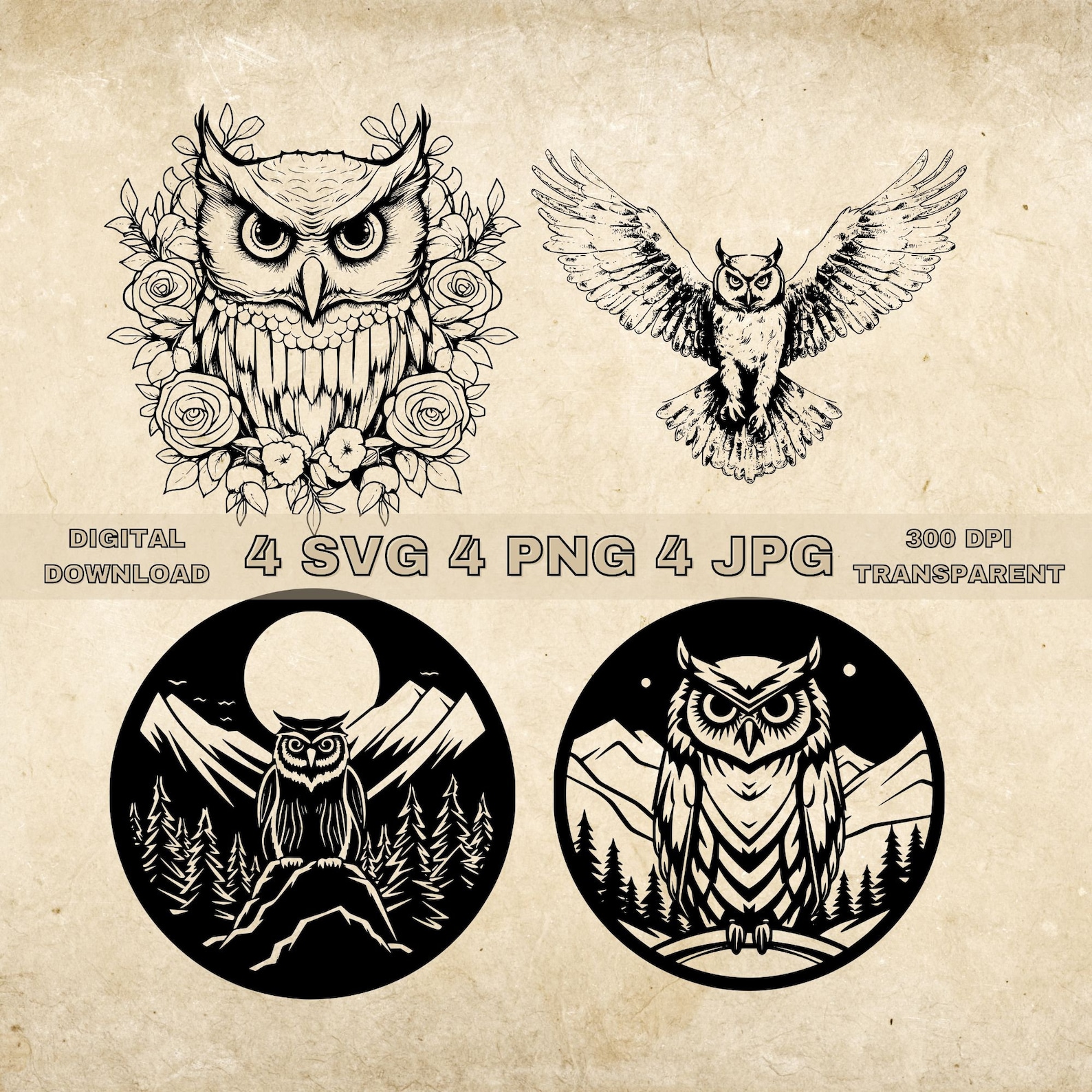 Owl SVG Bundle, PNG, Owl Clipart, Hand Drawn Owls Vector Illustration ...