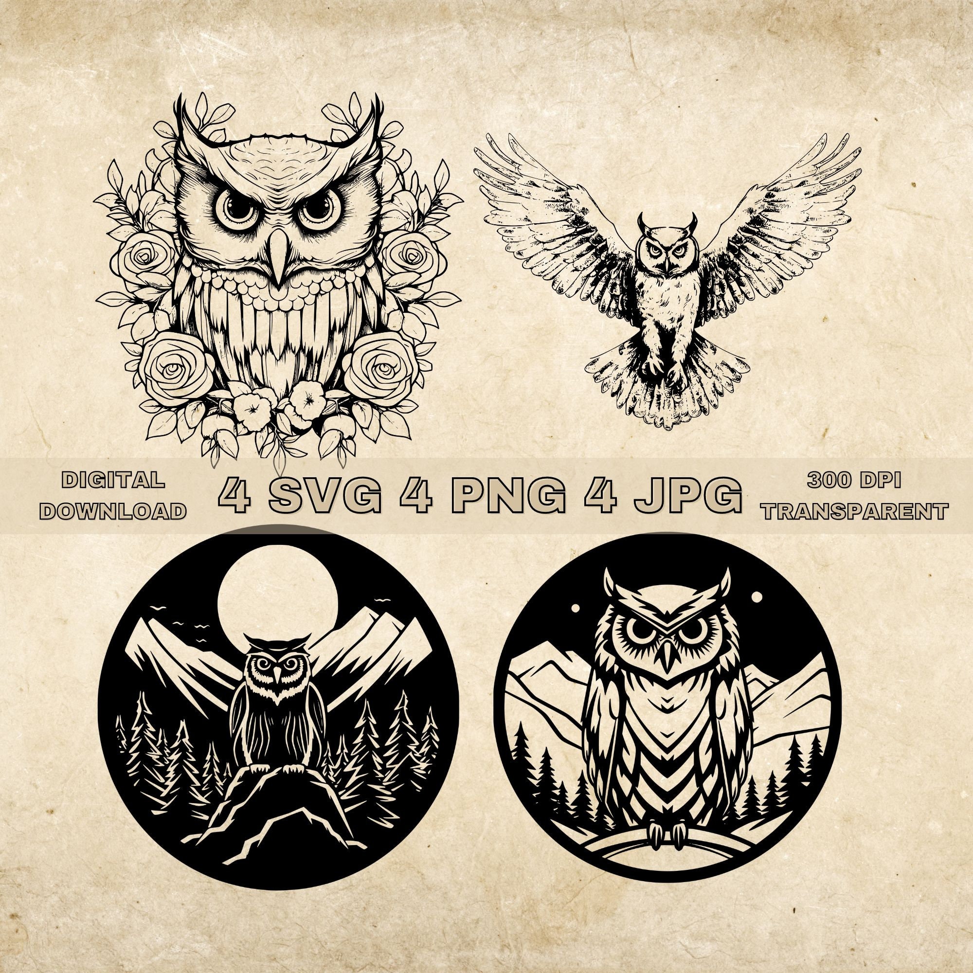 Owl SVG Bundle PNG Owl Clipart Hand Drawn Owls Vector - Etsy