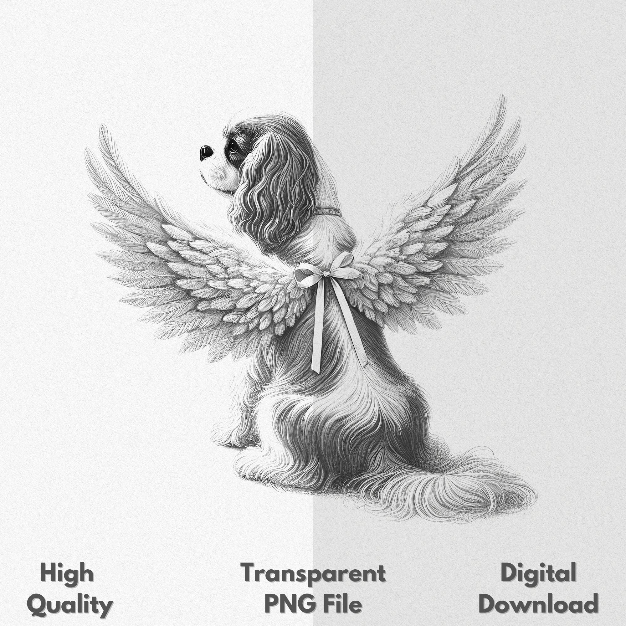 Cavalier King Charles Spaniel Memorial Angel Wings PNG Sublimation File ...