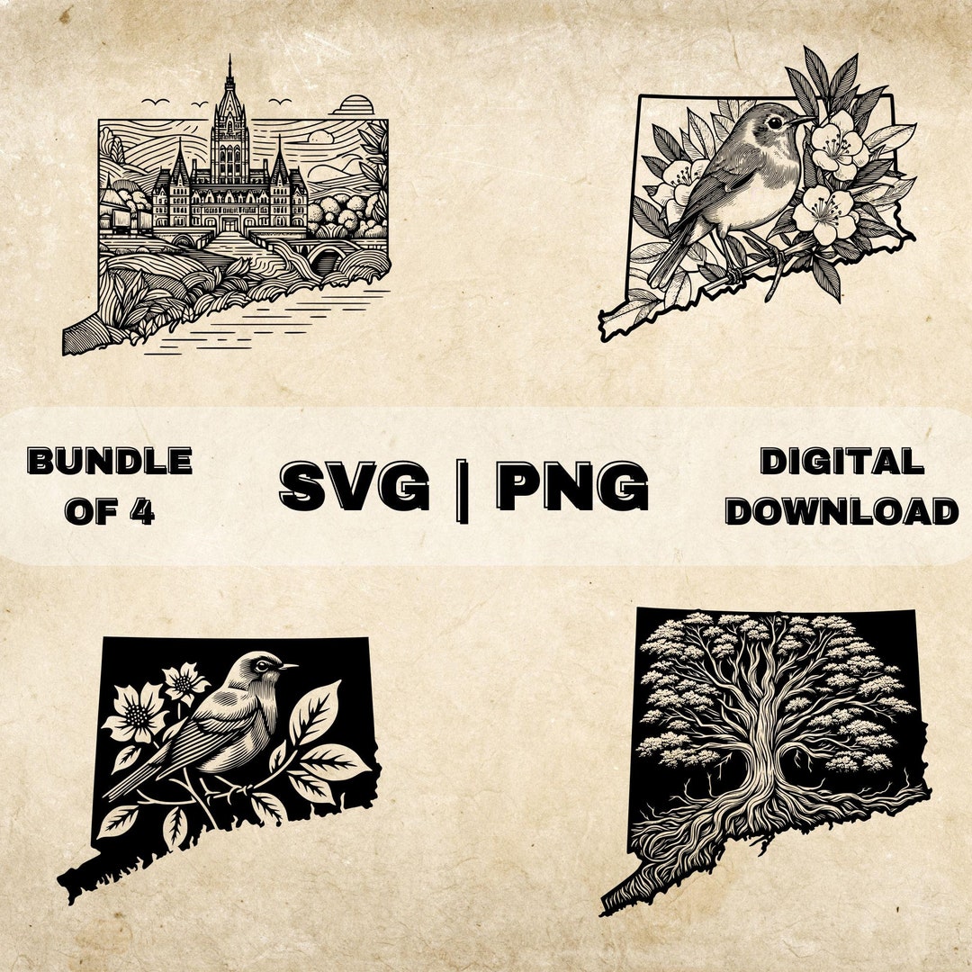 Connecticut SVG Bundle, American Robin Clipart, Mountain Laurel Flower ...