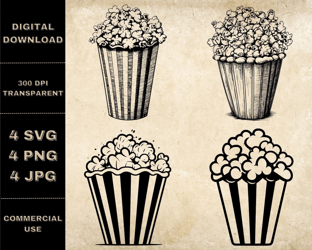 Popcorn SVG Bundle, PNG, Popcorn Clipart, Hand Drawn Popcorn Vector ...