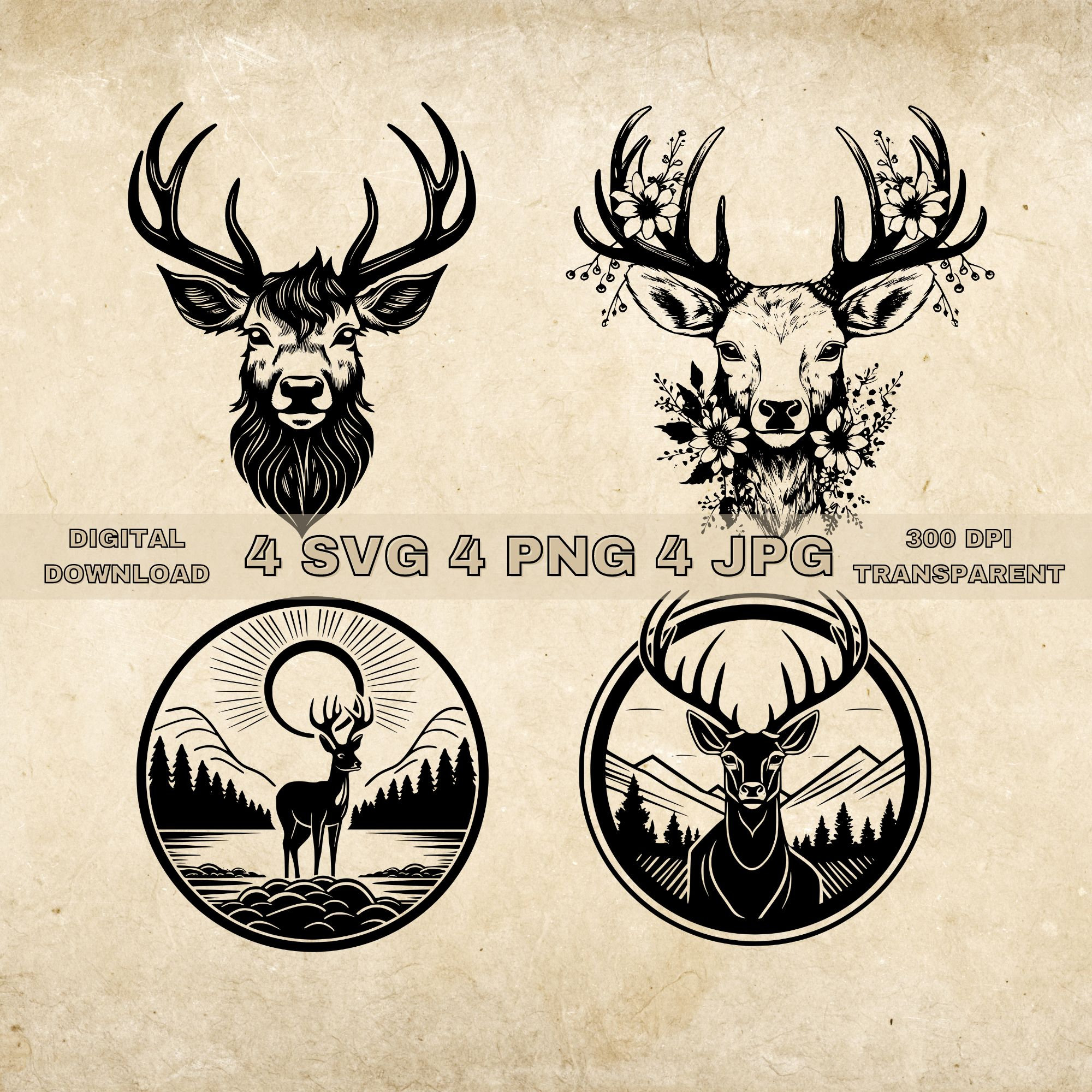 Deer SVG Bundle, PNG, Deer Clipart, Hand Drawn Forest Animal Vector ...