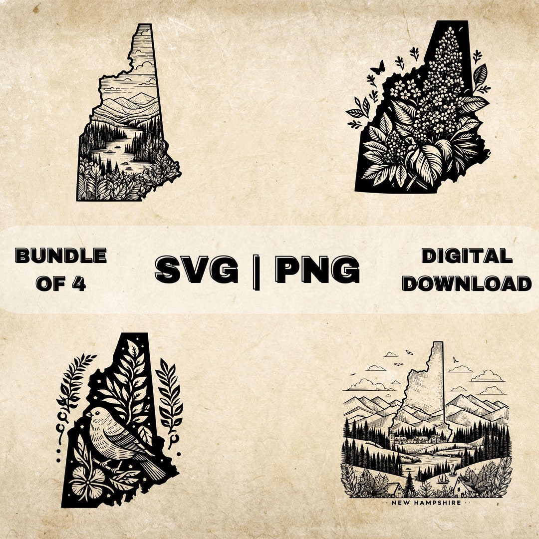 New Hampshire State SVG Bundle, New Hampshire Clipart, Landscape ...