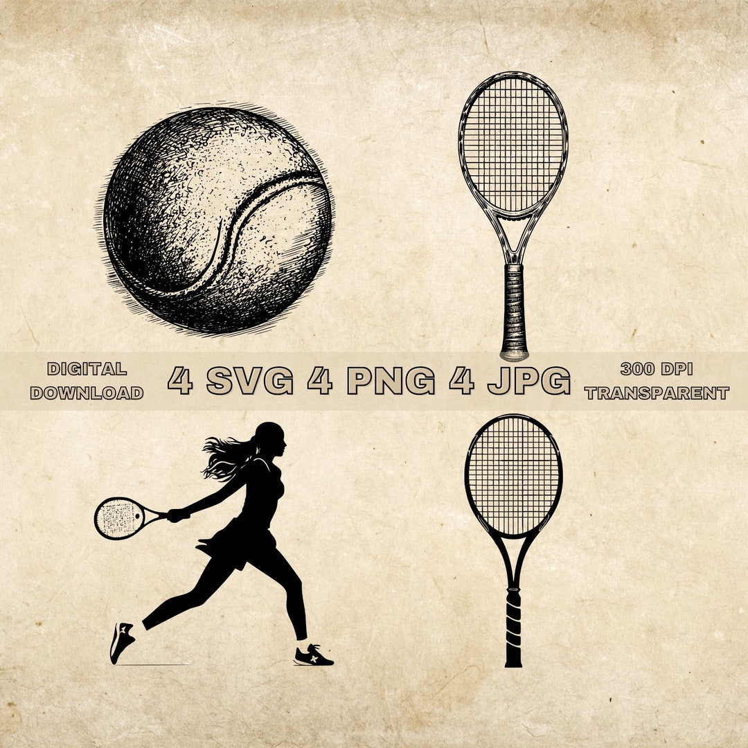 Tennis SVG Bundle, PNG, Tennis Clipart, Hand Drawn Tennis Ball Vector ...