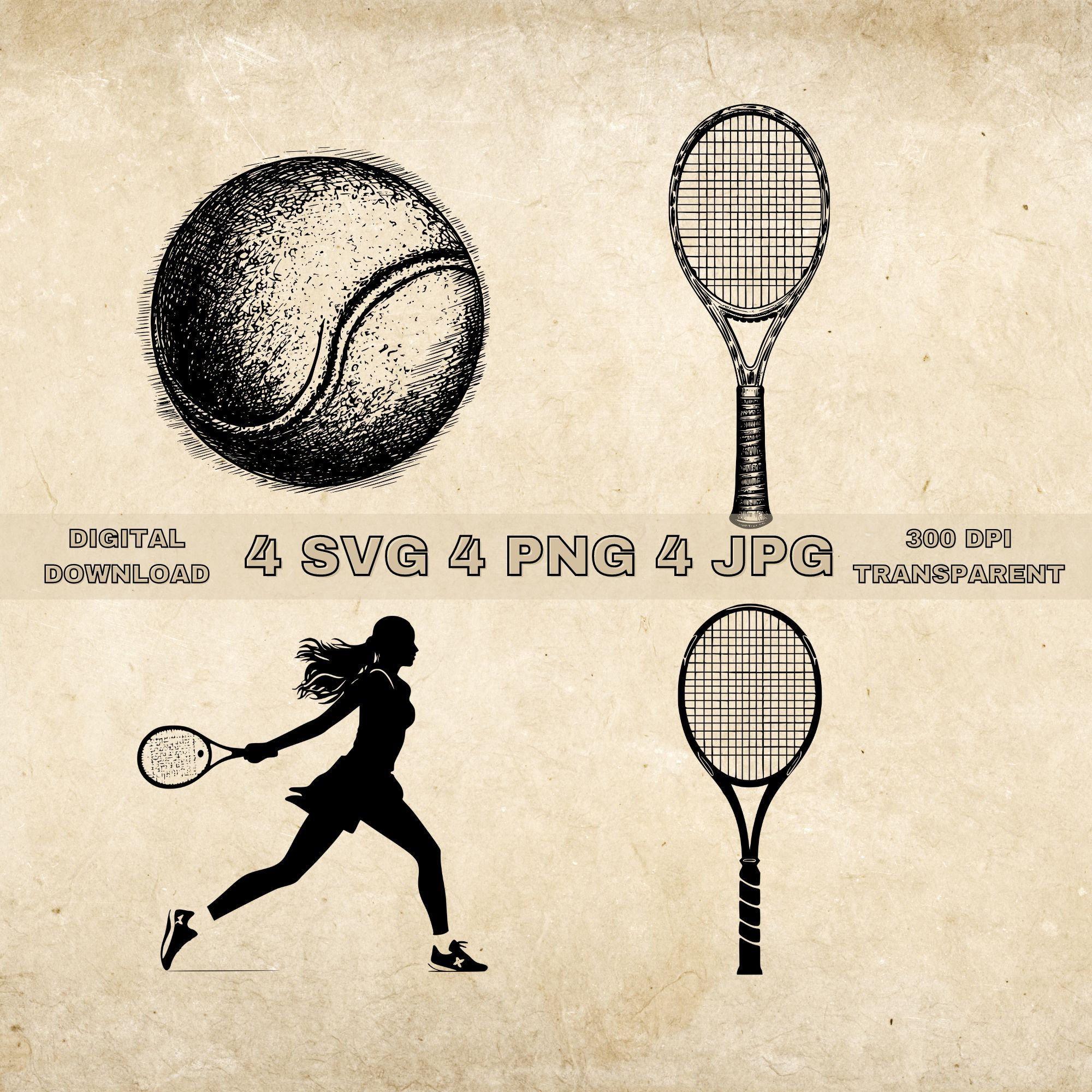 Tennis SVG Bundle PNG Tennis Clipart Hand Drawn Tennis Ball - Etsy