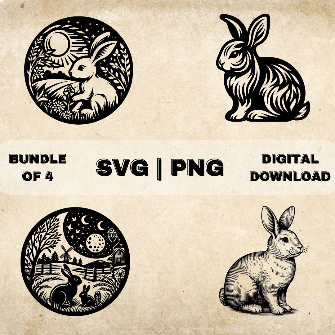 Rabbit SVG Bundle, Bunny Clipart, Hand Drawn Animal Lover Theme Vector ...