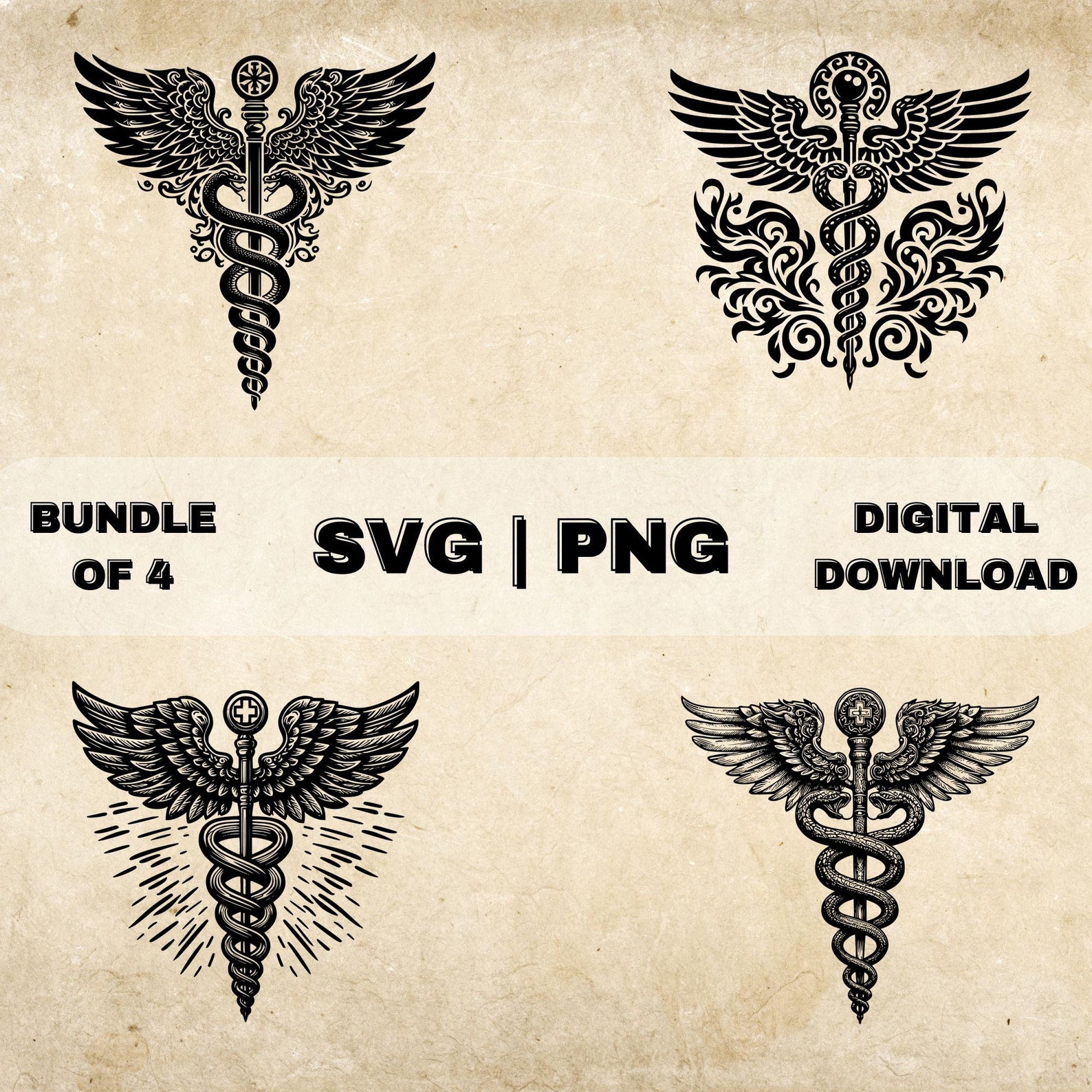 Caduceus SVG Bundle, Medical Clipart, Hand Drawn Nurse and Doctor ...