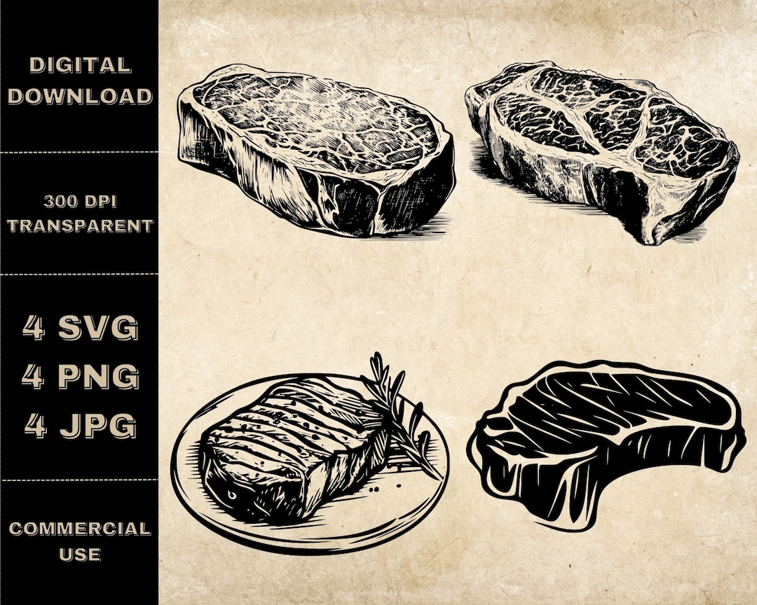 Steak SVG Bundle, PNG, Steak Clipart, Hand Drawn Steak Vector ...