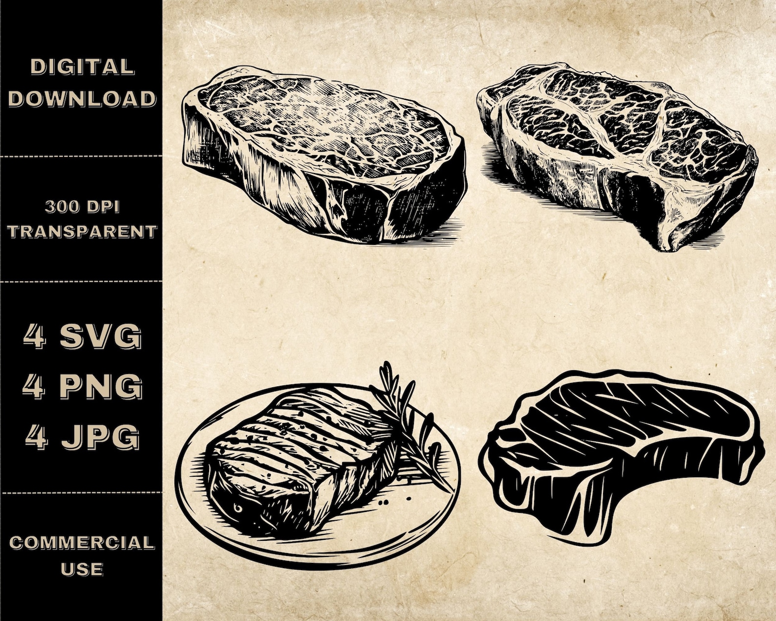 Steak SVG Bundle, PNG, Steak Clipart, Hand Drawn Steak Vector ...