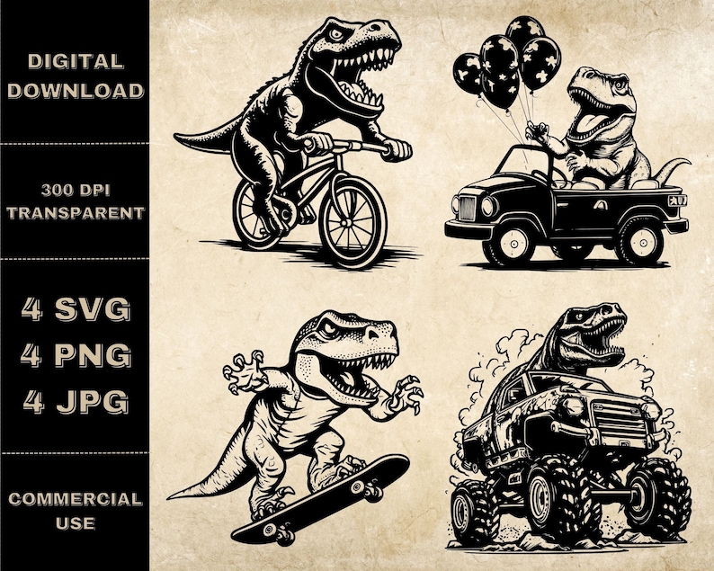 Dinosaur SVG Bundle, PNG, Cute Dinosaur Party Clipart, Hand Drawn Kids ...