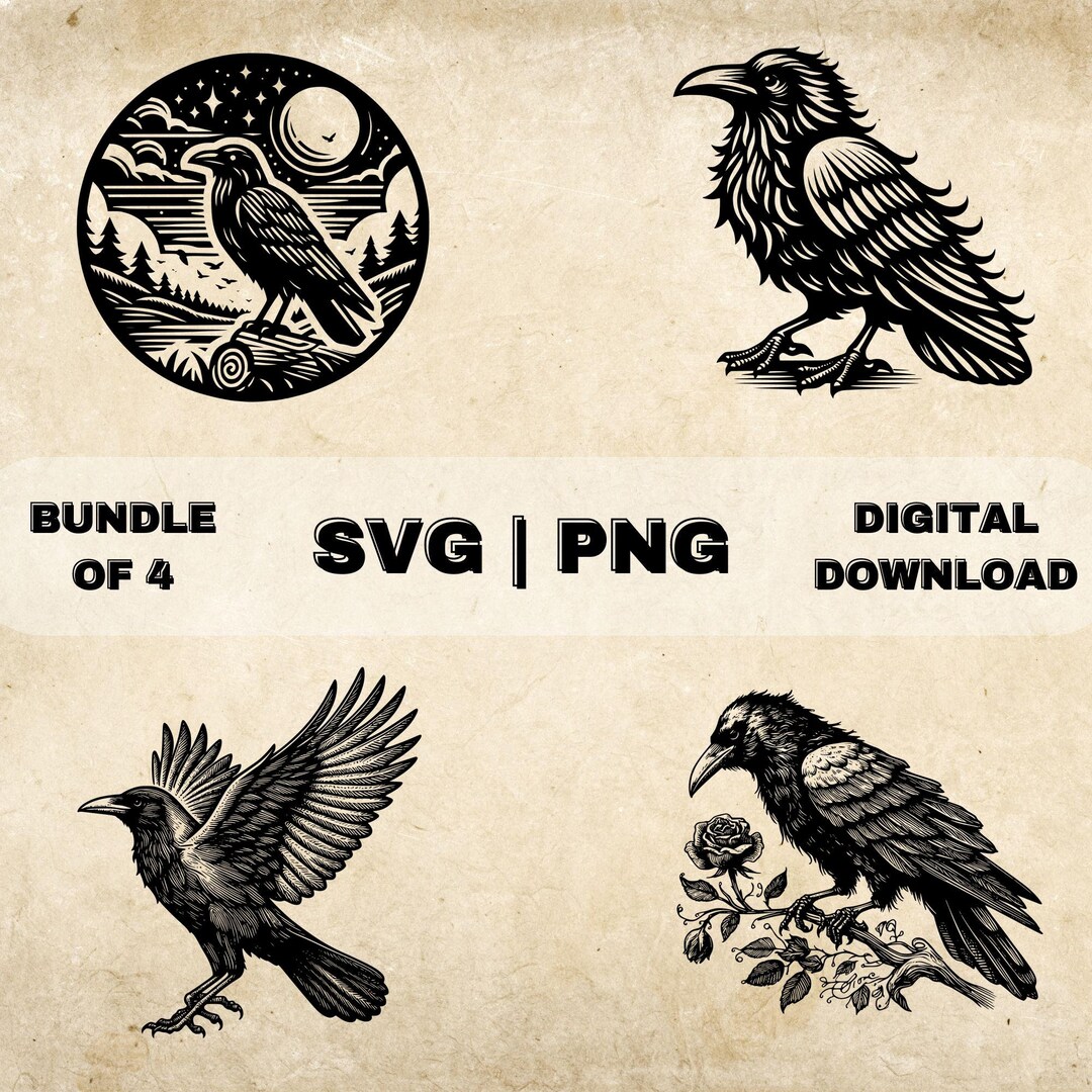 Crow SVG Bundle, Raven Clipart, Hand Drawn Black Bird Lover Theme ...
