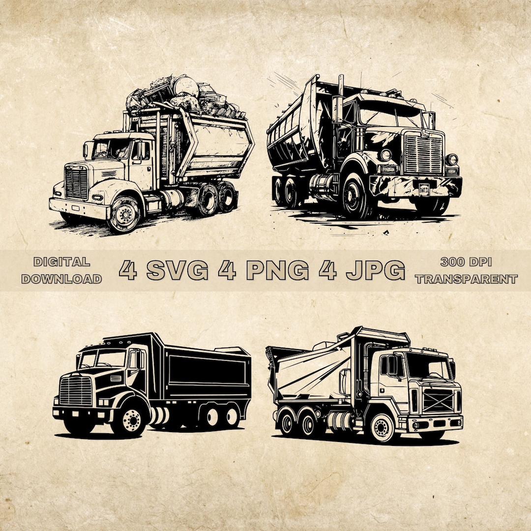 Garbage Truck SVG Bundle, PNG, Garbage Truck Clipart, Hand Drawn ...
