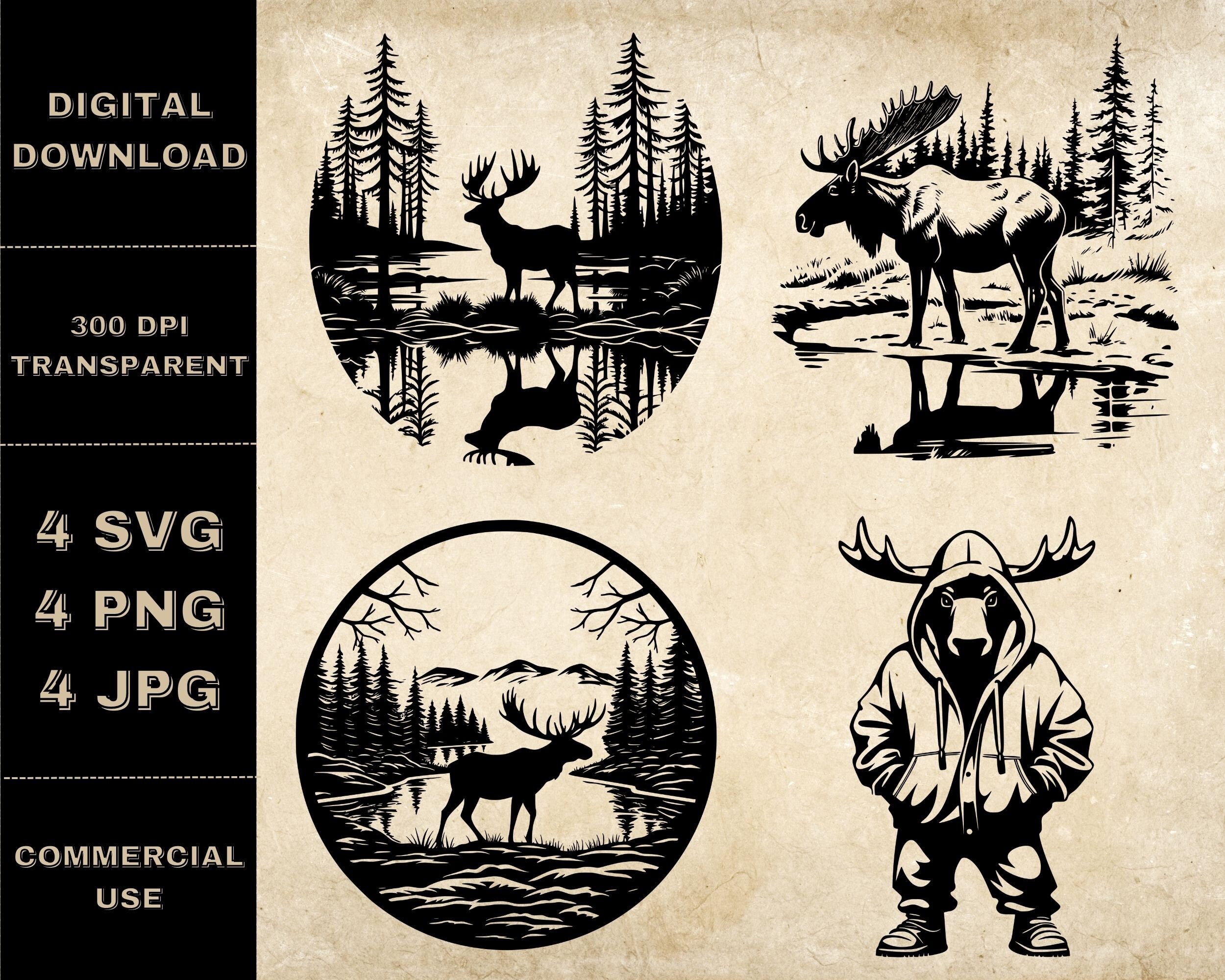 Moose SVG Bundle, PNG, Wild Animal Clipart, Hand Drawn Moose ...