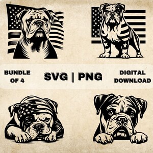 American Bulldog SVG Bundle, American Flag Dog Clipart, Hand Drawn Dog ...