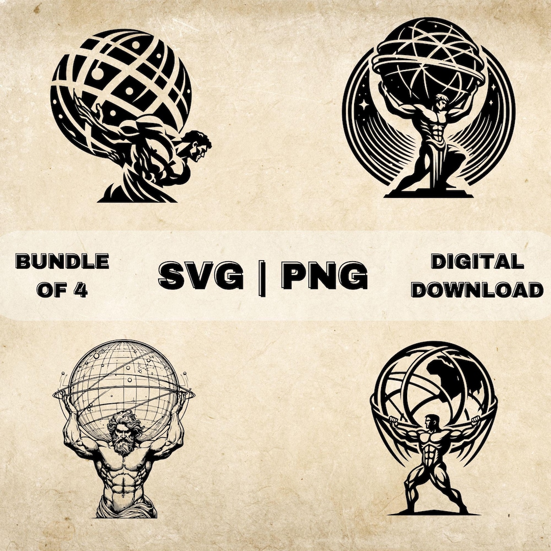 Atlas SVG Bundle, Titan Clipart, Hand Drawn Greek Mythology Holding the ...