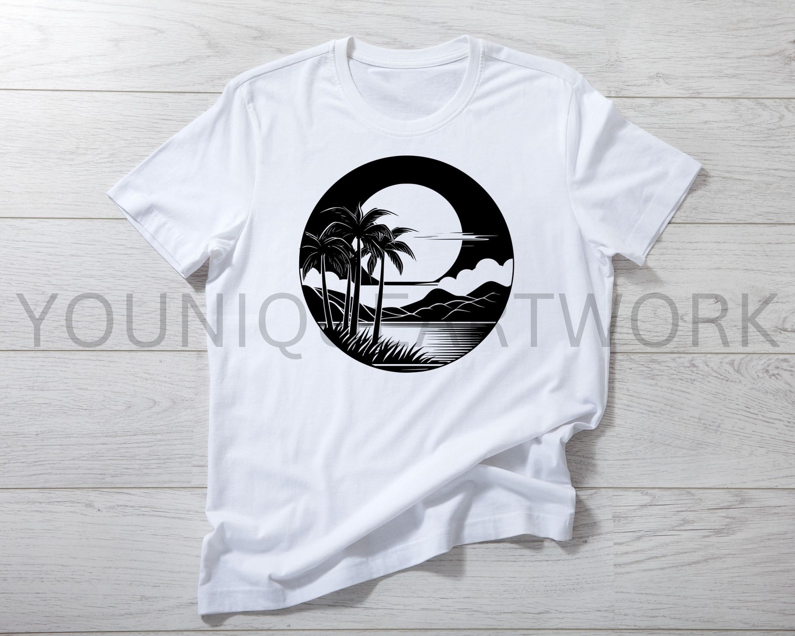 Tropical Sunset SVG Bundle, PNG, Beach Scene Clipart, Hand Drawn Palm ...