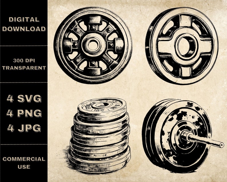 Weight Plate SVG Bundle PNG Bodybuilding Clipart Hand Drawn - Etsy