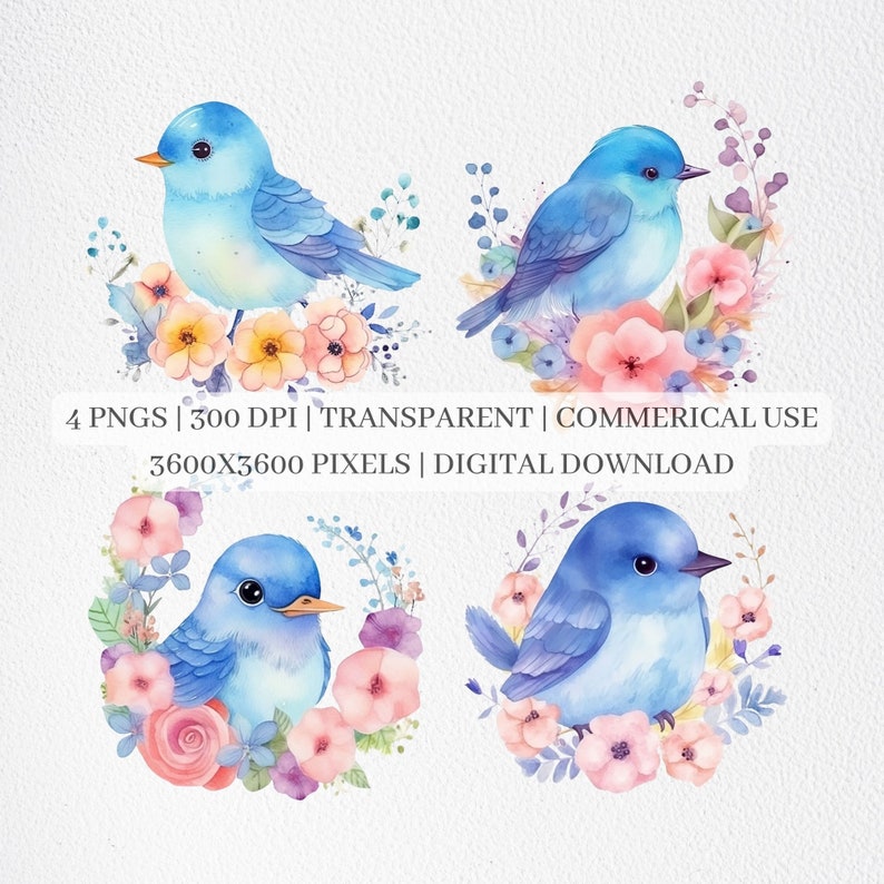 Blue Birds Clipart Watercolor Blue Bird PNG Files Cute Birds - Etsy