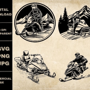 Snowmobile SVG Bundle, PNG, Snowmobiling Clipart, Hand Drawn Snowmobile ...