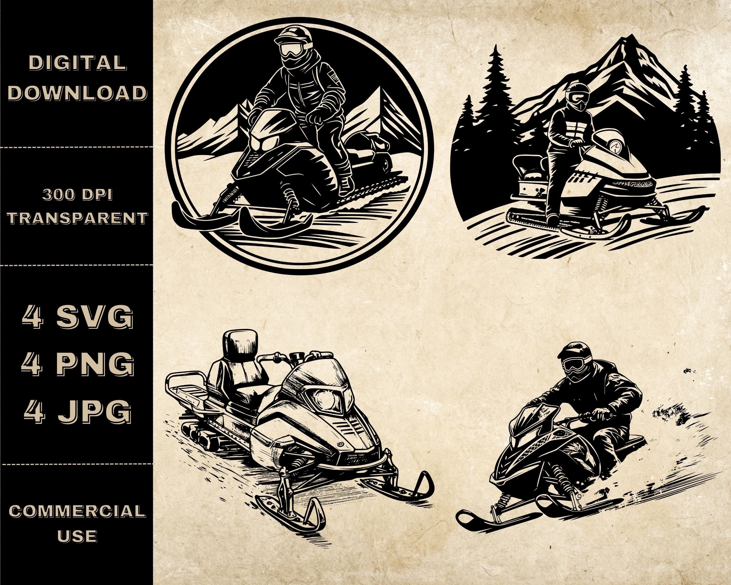 Snowmobile SVG Bundle, PNG, Snowmobiling Clipart, Hand Drawn Snowmobile ...