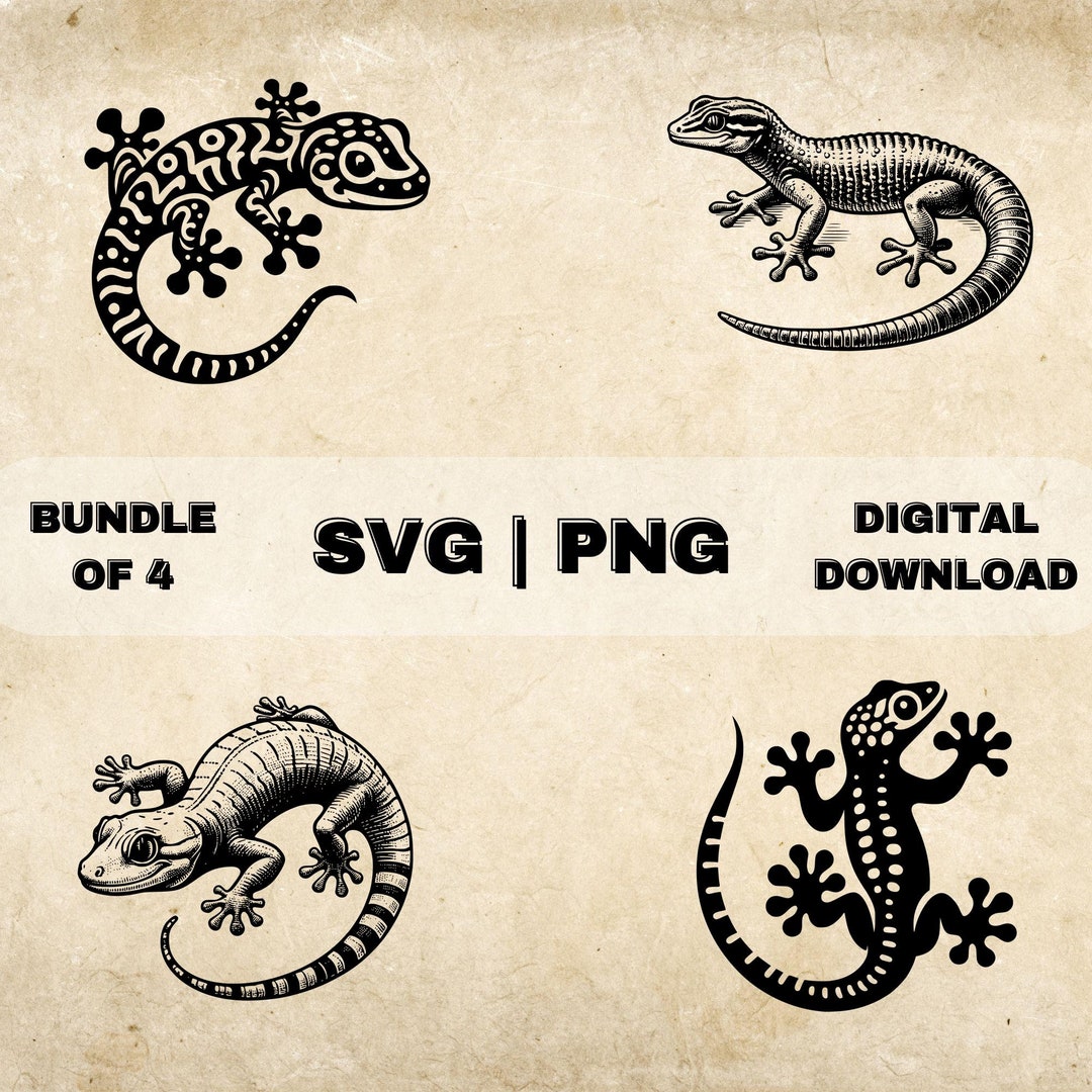 Gecko SVG Bundle, Reptile Clipart, Hand Drawn Lizard Lover Theme Vector ...
