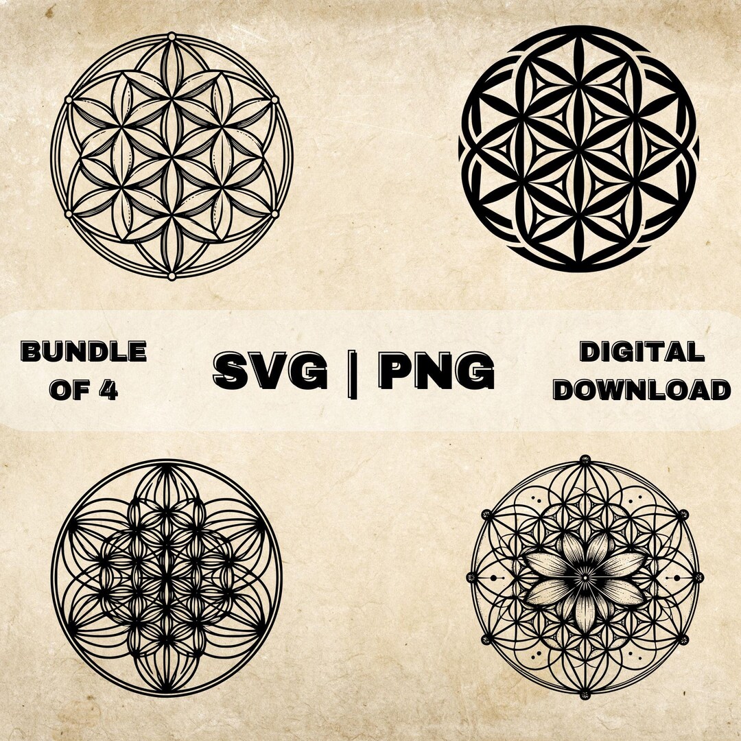 Flower of Life SVG Bundle, Meditation Clipart, Hand Drawn Spiritual ...
