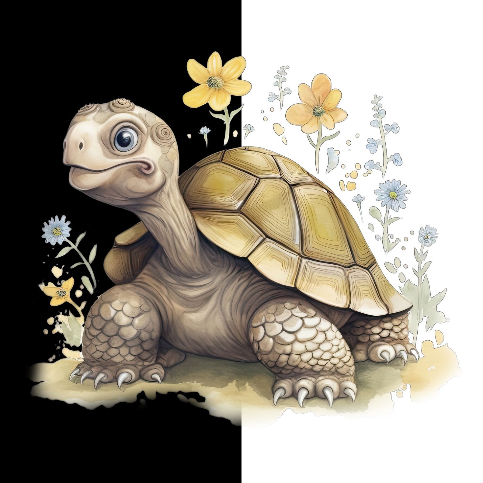 Tortoise Clipart, Tortoise PNG Files for Sublimation, Floral Tortoise ...