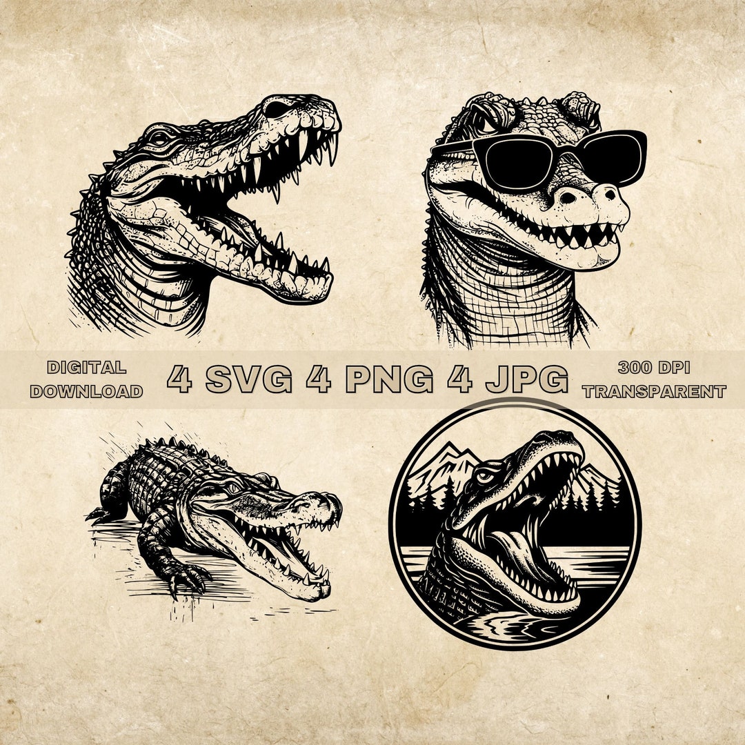 Crocodile SVG Bundle, PNG, Alligator Clipart, Hand Drawn Crocodiles ...