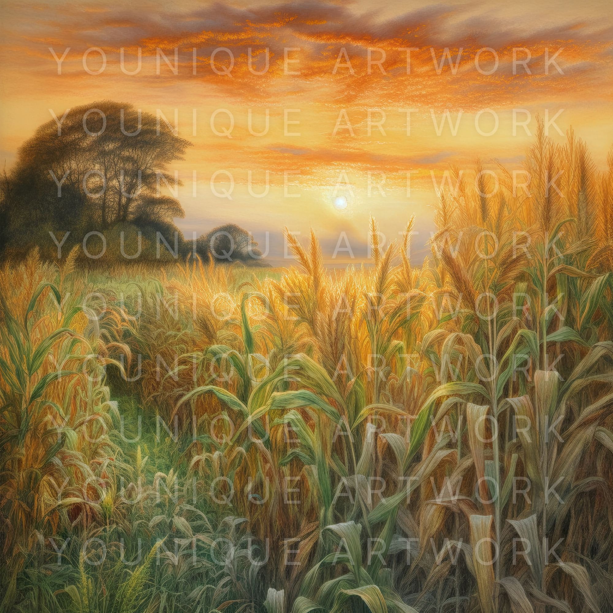 Corn Field Painting Corns Printable Art Sunset Nursery - Etsy