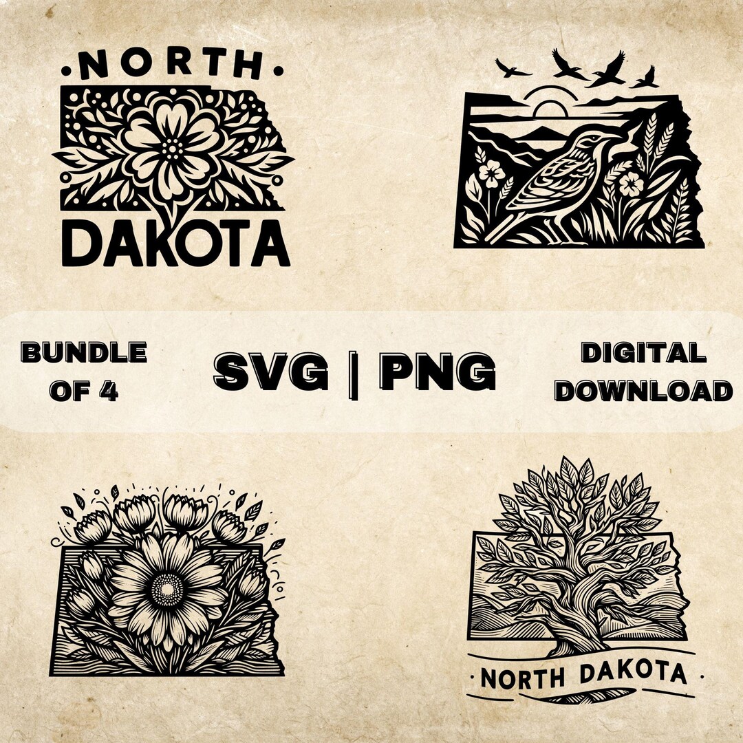 North Dakota State SVG Bundle, North Dakota Clipart, Flower, Bird ...